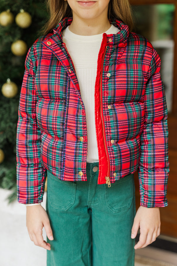Girls: More The Merrier Red Tartan Plaid Puffer Jacket – Shop the Mint