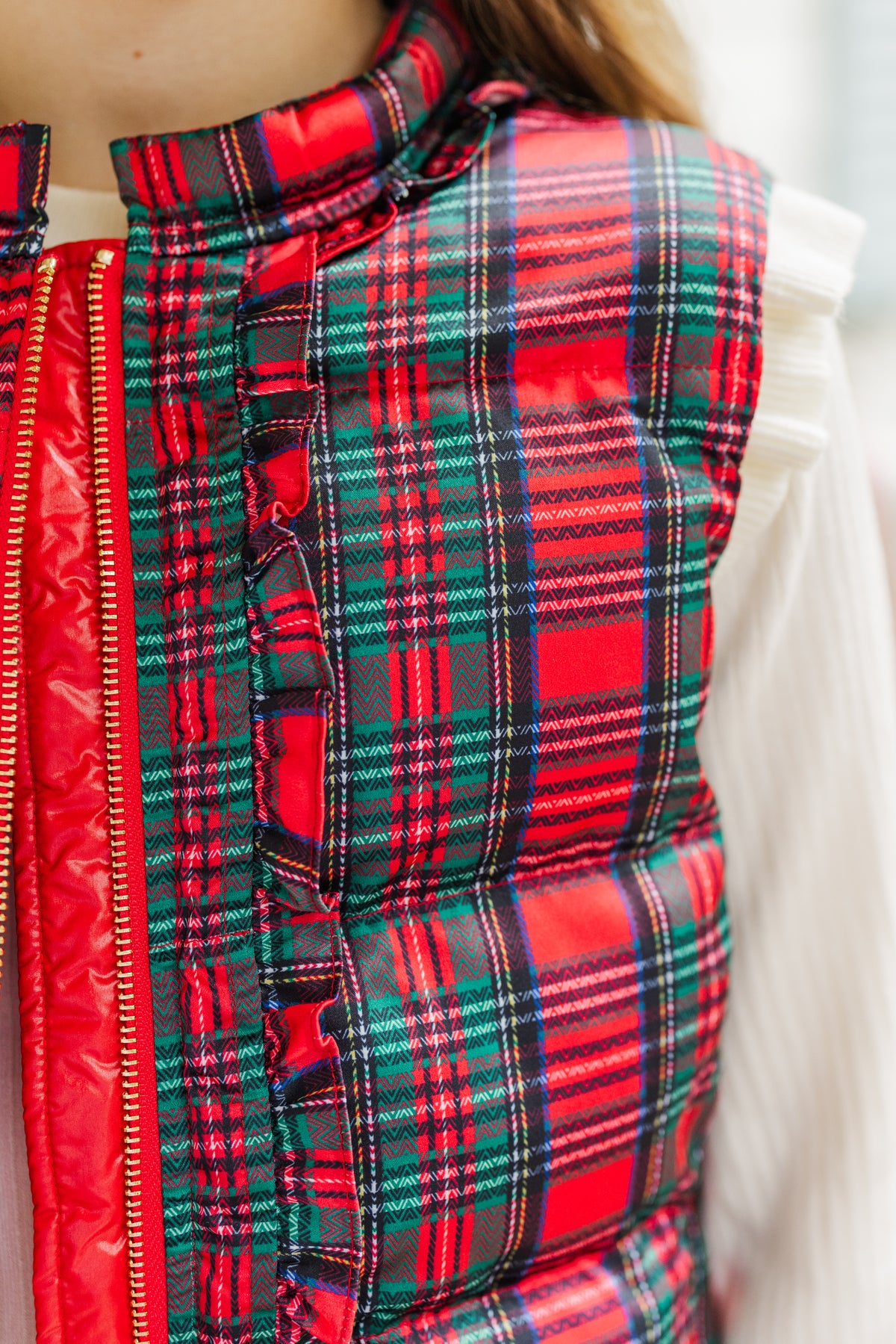 Girls: More The Merrier Red Tartan Plaid Puffer Vest – Shop the Mint