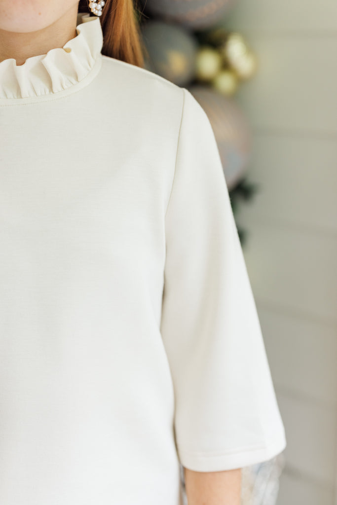 Girls: The Kalan Ivory White Ruffled Blouse – Shop the Mint