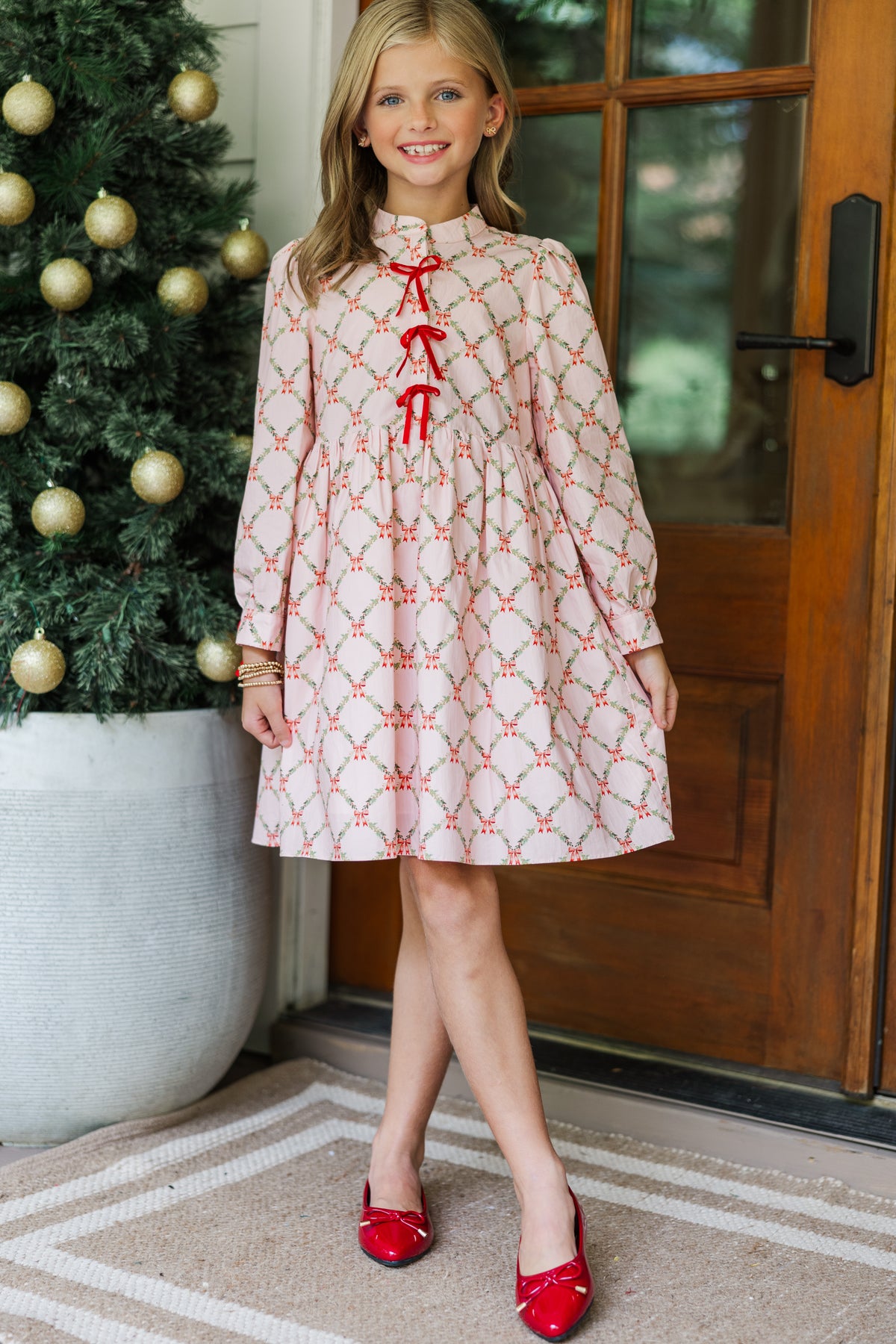 Girls: The Baileigh Pink Bow Print Dress – Shop the Mint