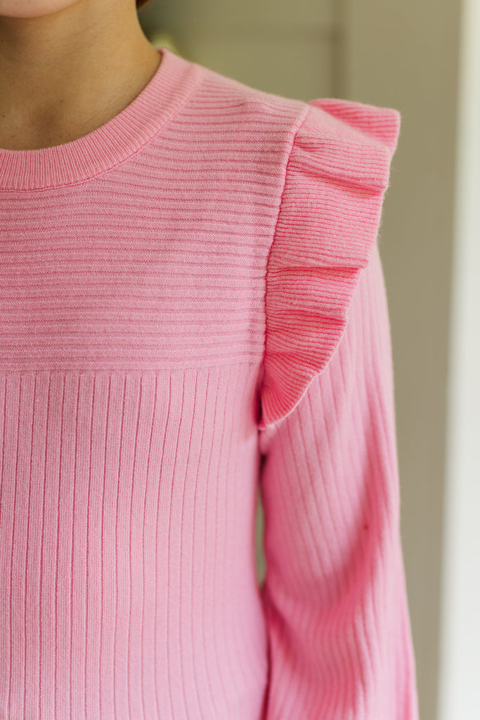 Girls: Reach Out Pink Ruffled Sweater – Shop the Mint