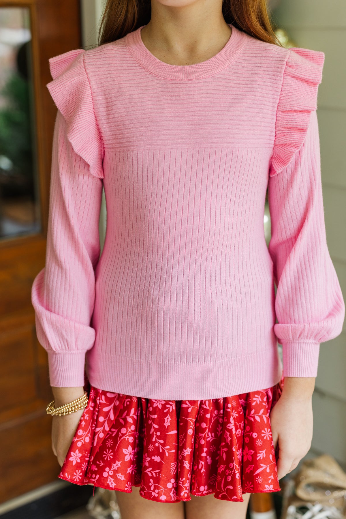 Girls: Reach Out Pink Ruffled Sweater – Shop the Mint