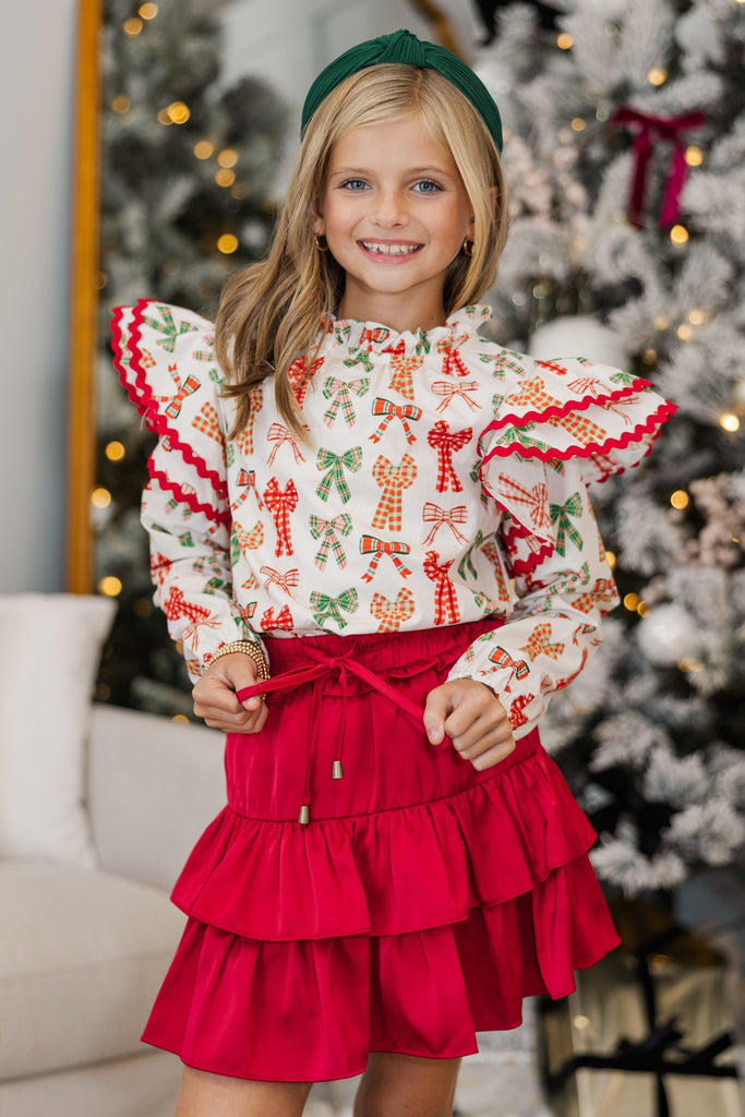 Girls: The Gina Cream Bow Print Blouse – Shop the Mint