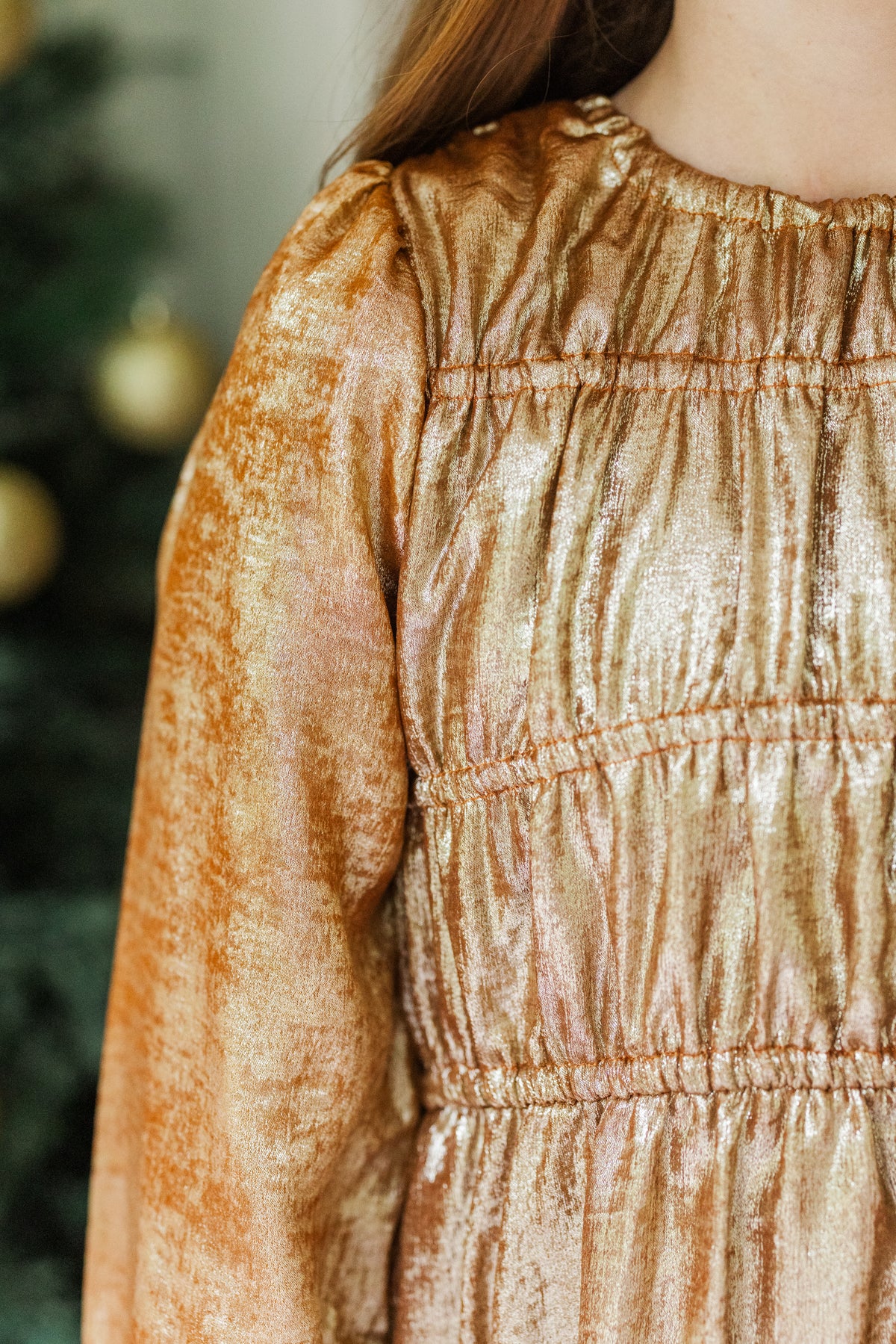 Girls: AnnaBelle Gold Textured Foiled Smocked Dress – Shop the Mint