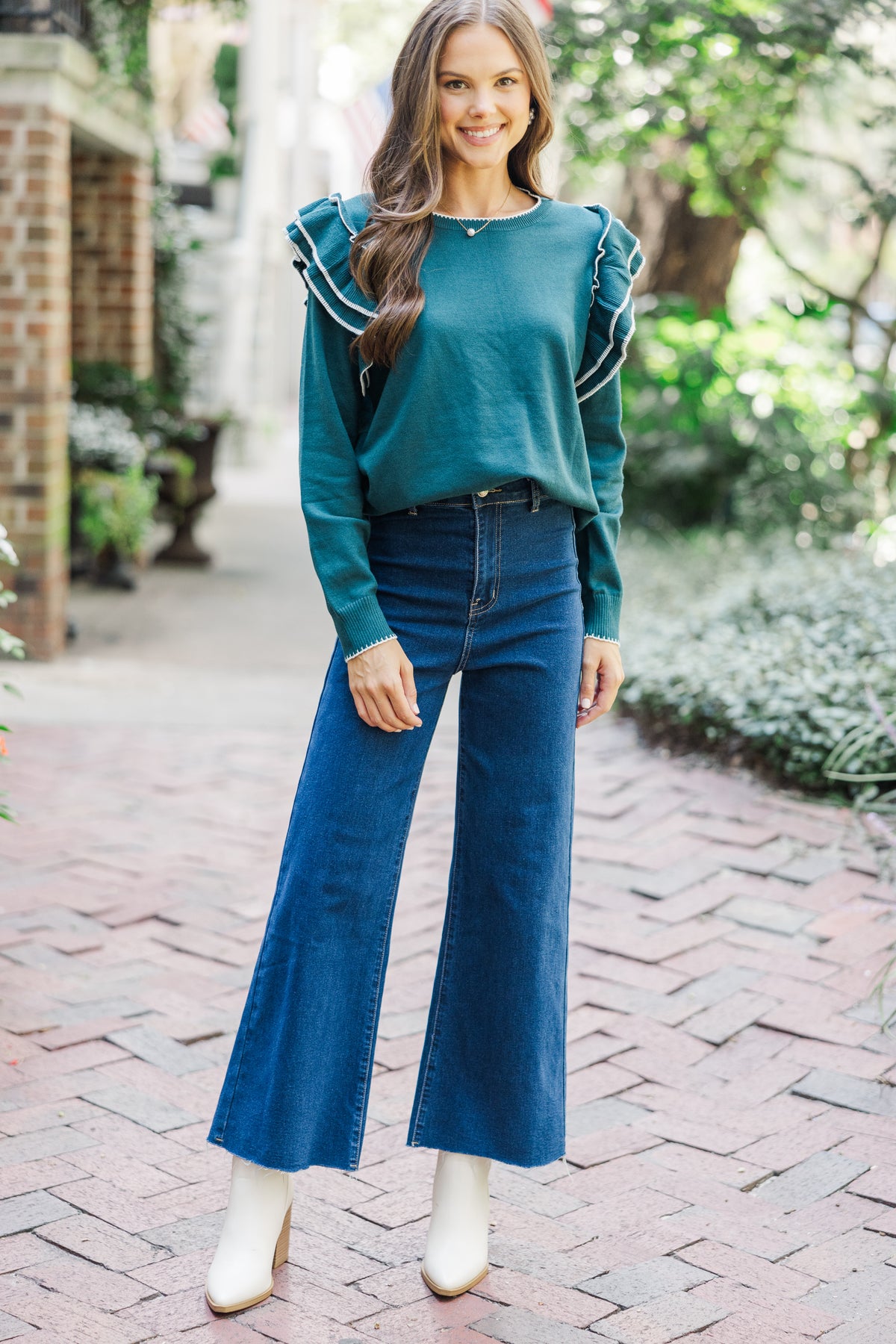 See You There Teal Blue Ruffled Sweater – Shop the Mint