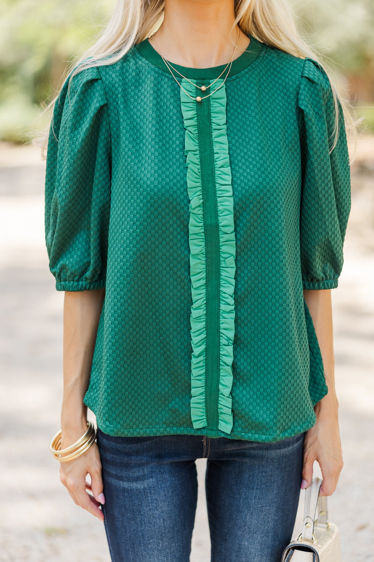 Keep It Up Emerald Green Textured Blouse – Shop the Mint