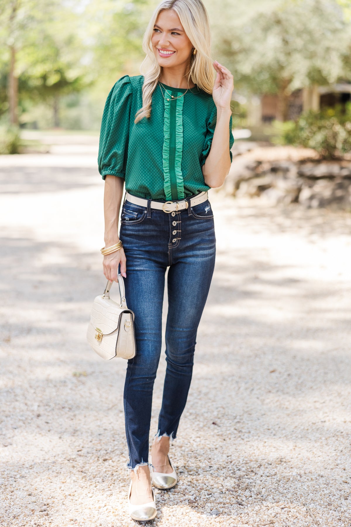 Keep It Up Emerald Green Textured Blouse – Shop the Mint