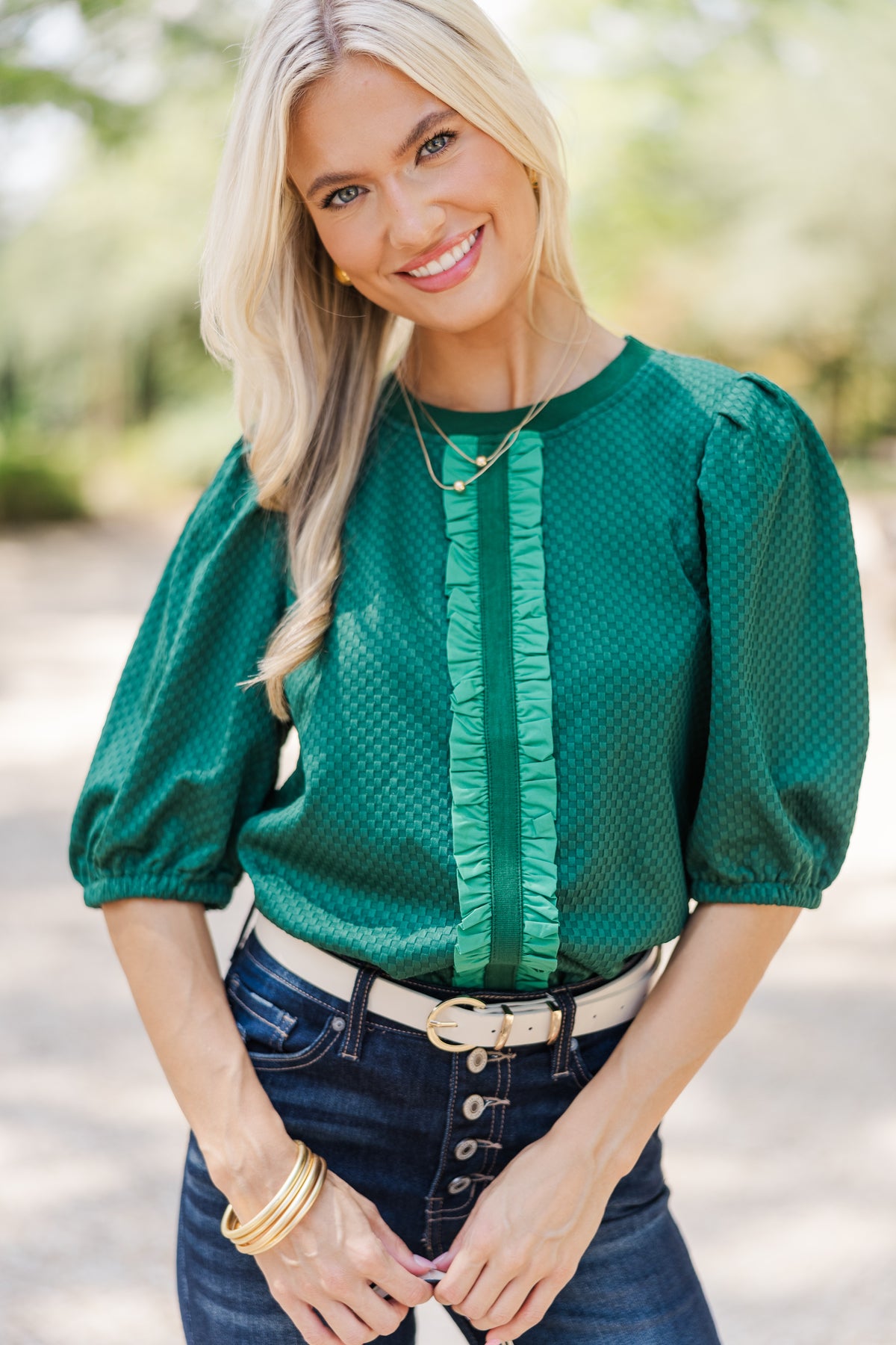 Keep It Up Emerald Green Textured Blouse – Shop the Mint