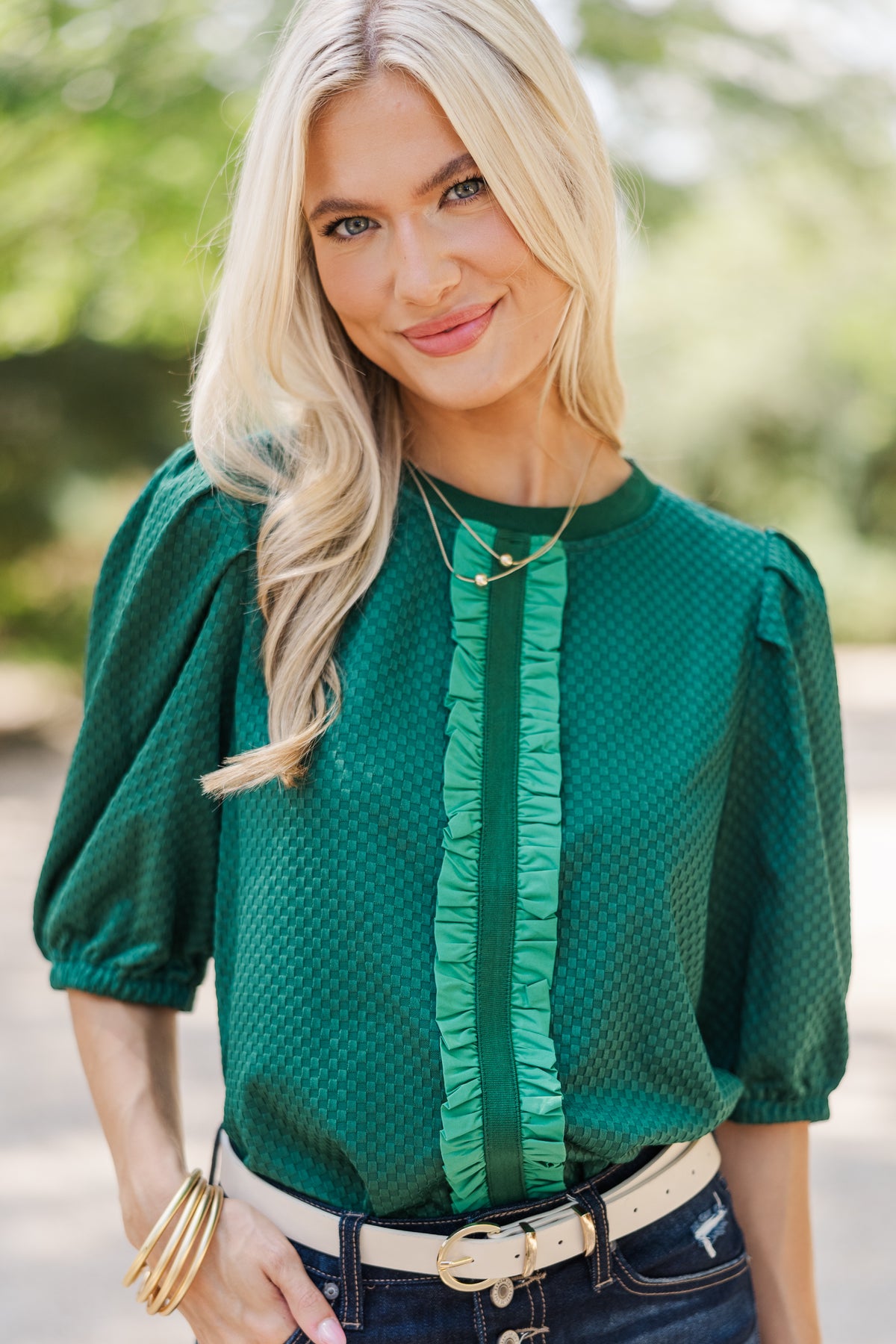 Keep It Up Emerald Green Textured Blouse – Shop the Mint