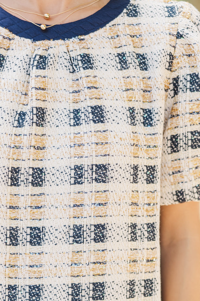 All In Your Head Navy Blue Tweed Blouse – Shop the Mint