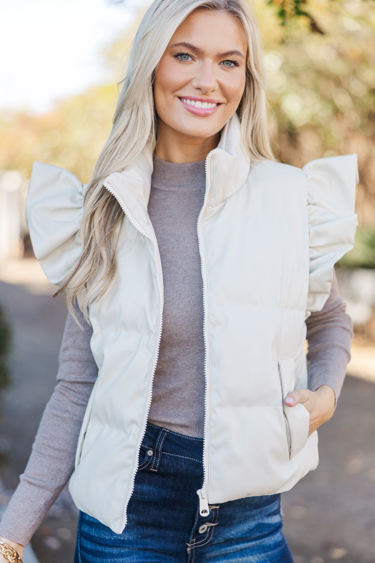 Happy To Be Here Cream White Puffer Vest – Shop the Mint