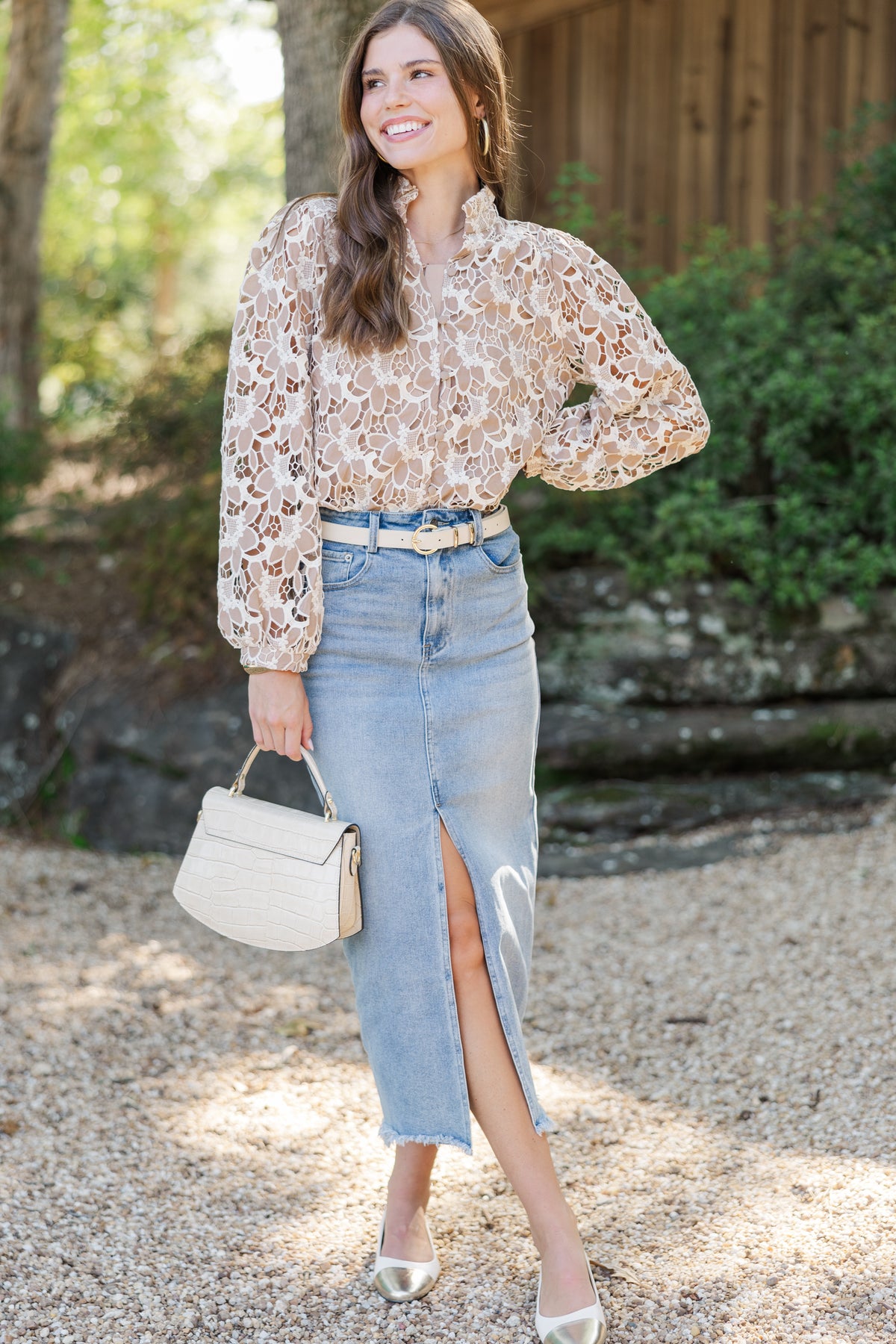 Feeling The Love Taupe Crochet Blouse – Shop the Mint