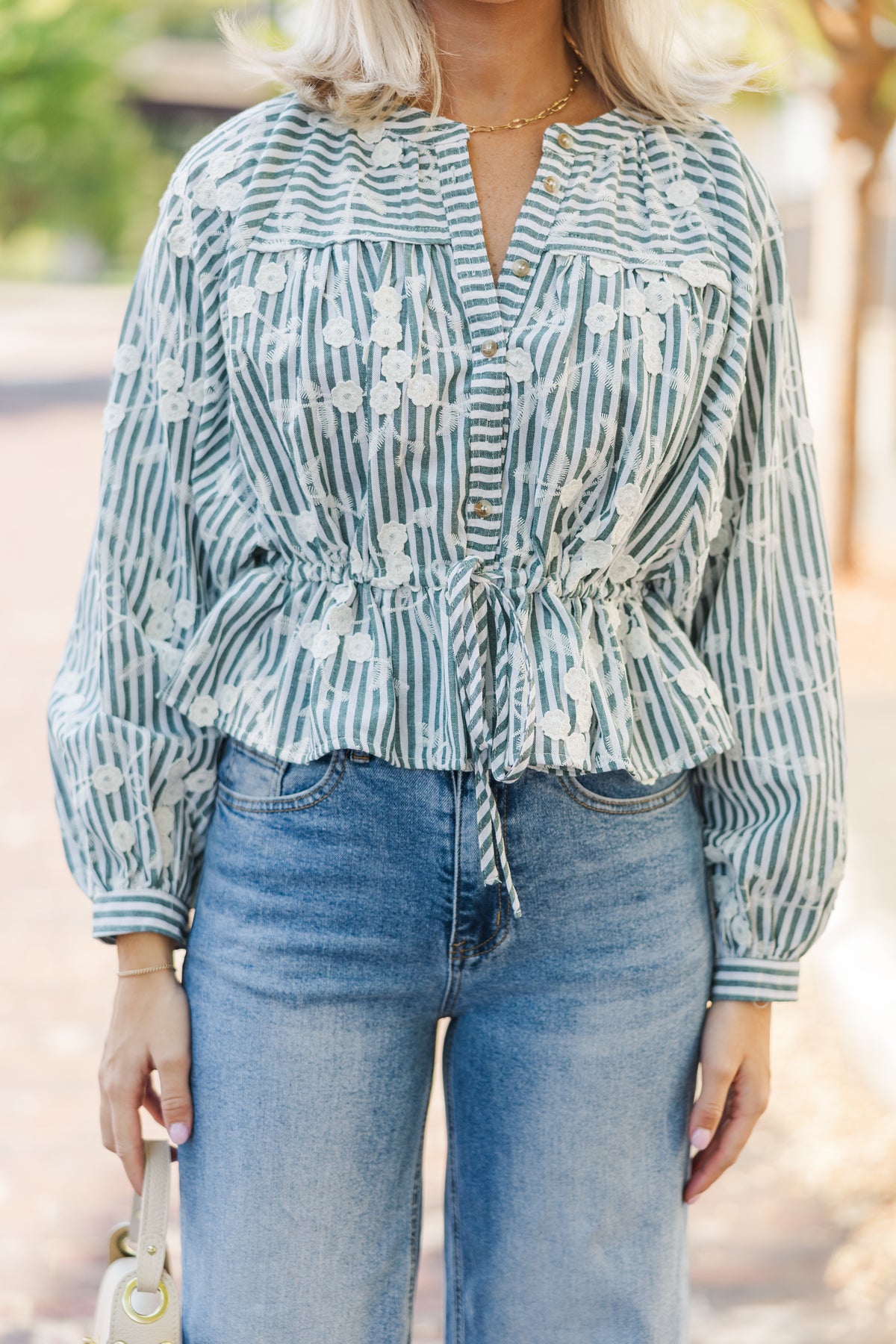 Not Just Talk Hunter Green Striped Blouse – Shop the Mint