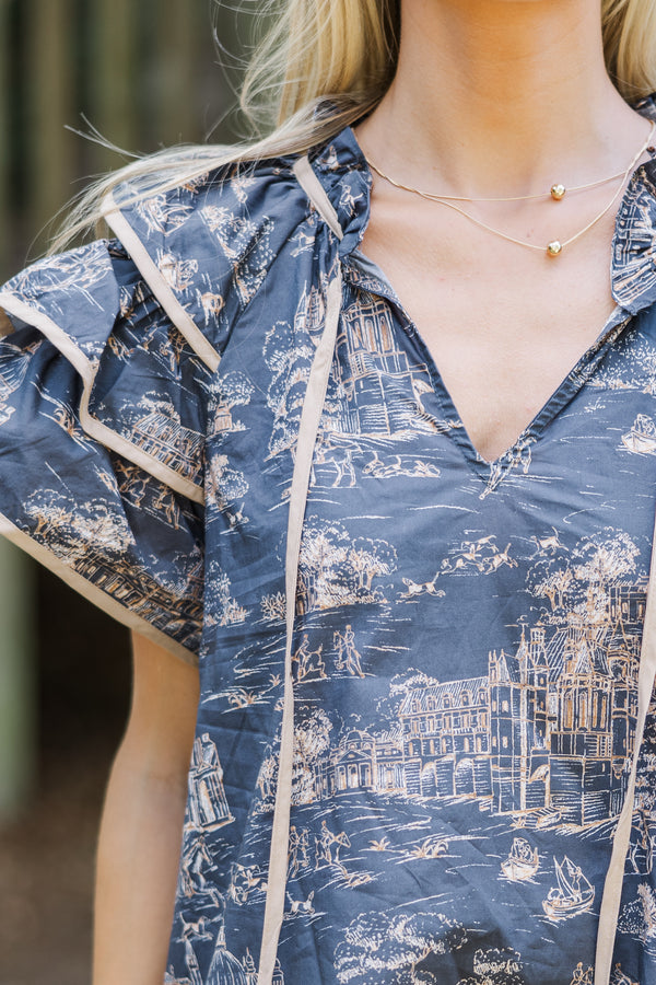 On Your Way Charcoal Gray Toile Blouse – Shop the Mint