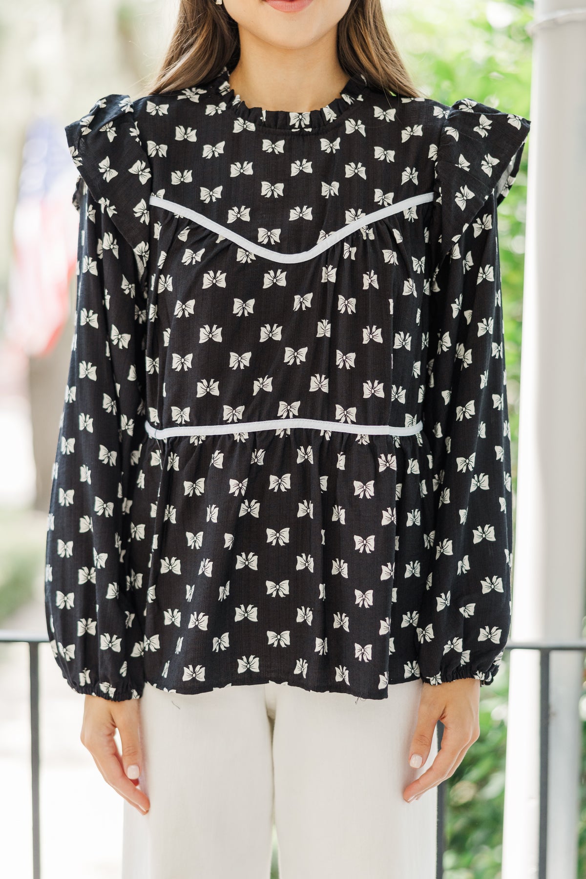 Ribbons & Bows Black Ruffled Blouse – Shop the Mint