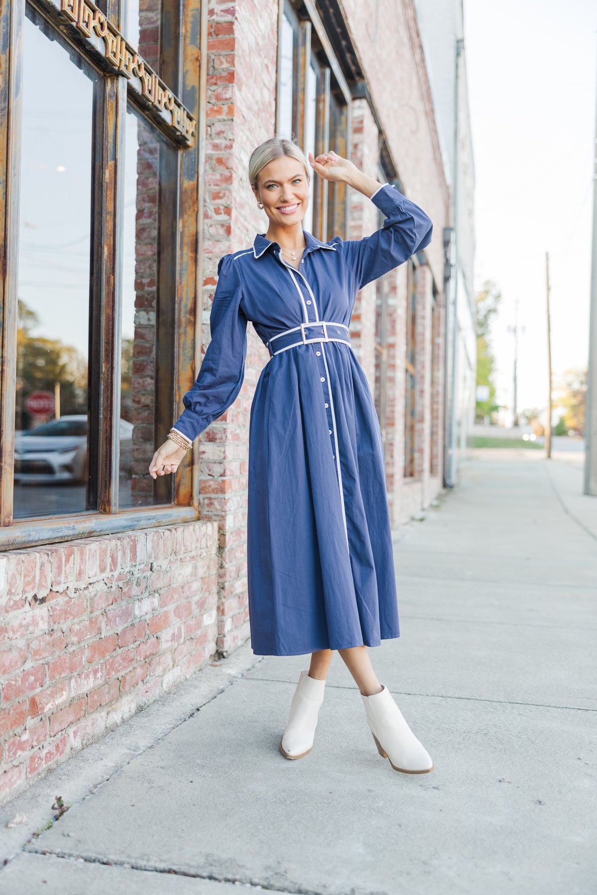 Tell Your Story Navy Blue Contrast Midi Dress – Shop the Mint