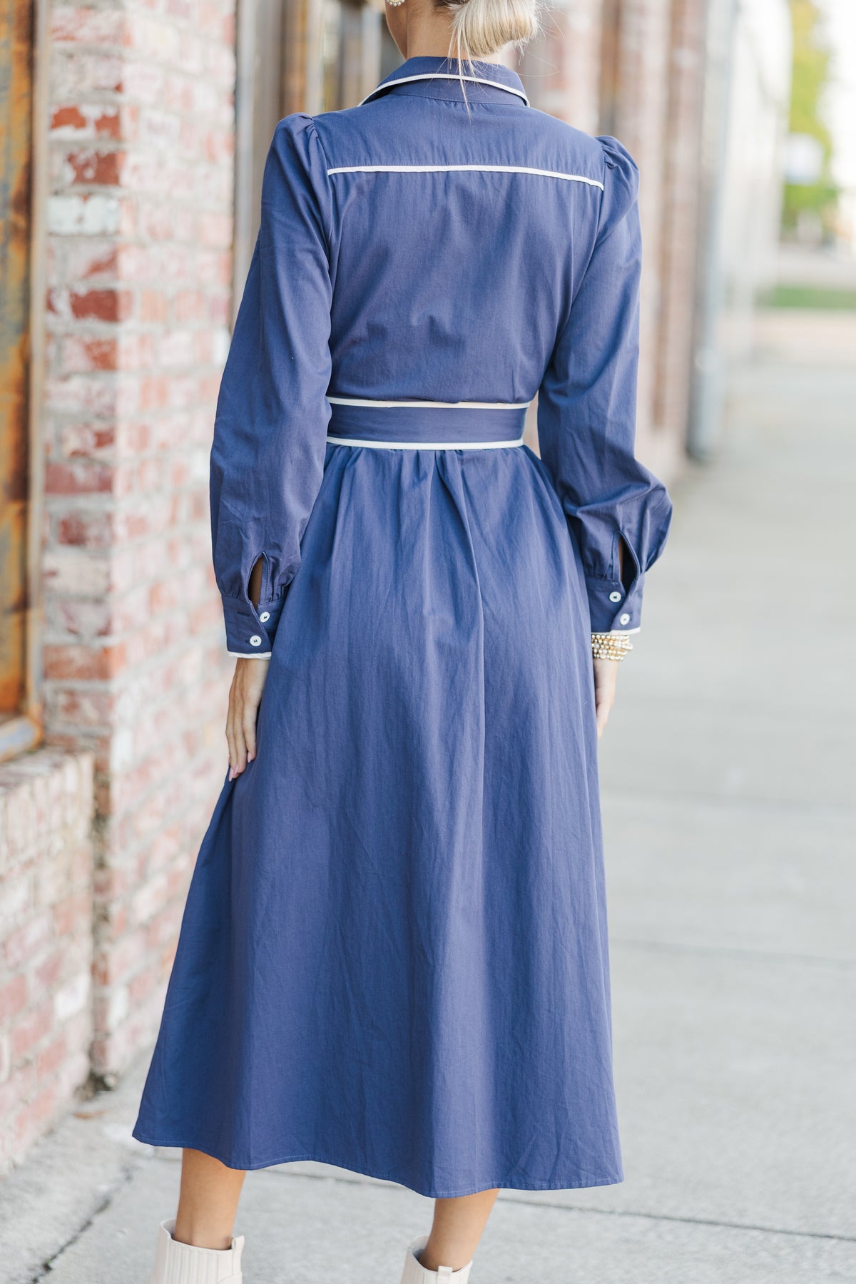 Tell Your Story Navy Blue Contrast Midi Dress – Shop the Mint