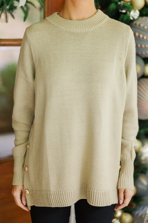 The Slouchy Taupe Side Button Sweater – Shop the Mint