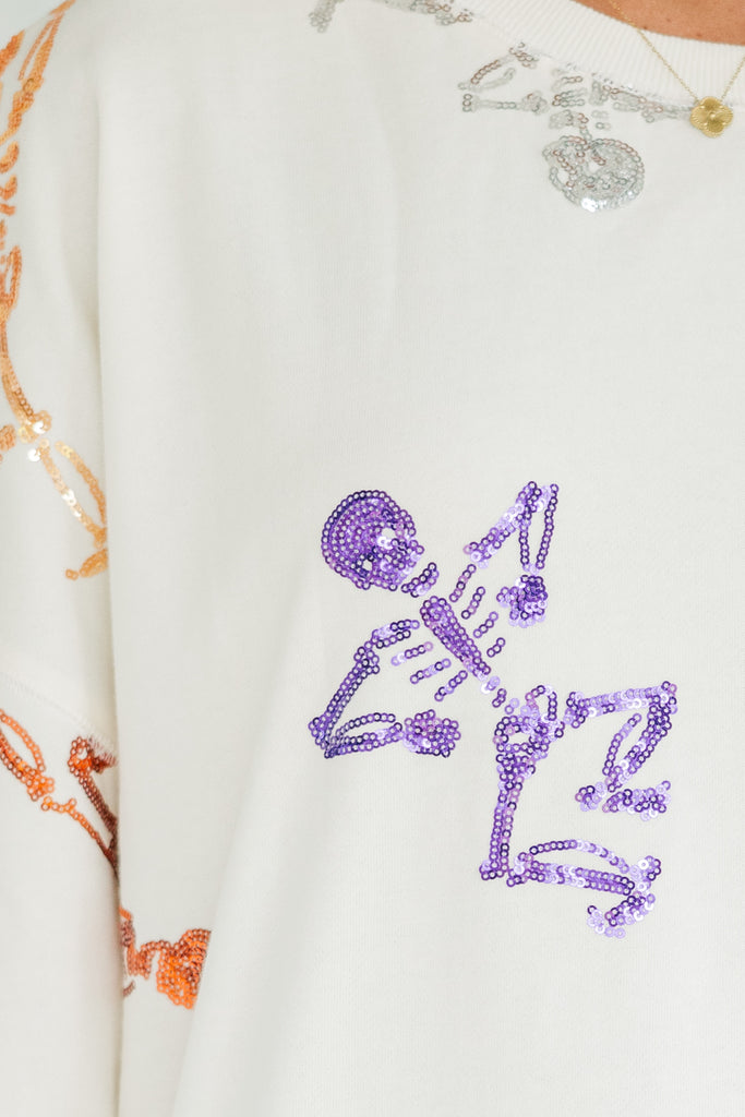 Skeleton Dance Cream White Sequin Pullover – Shop the Mint