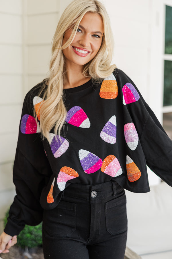 Candy Corn Craze Black Sequin Pullover – Shop the Mint