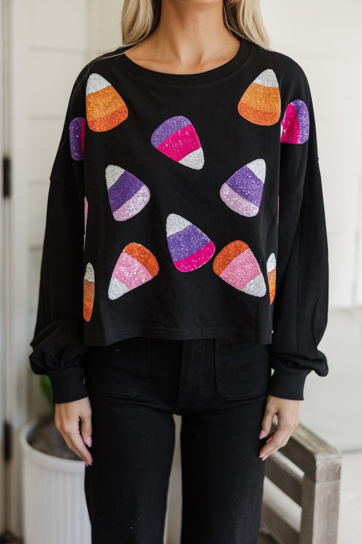 Candy Corn Craze Black Sequin Pullover – Shop the Mint