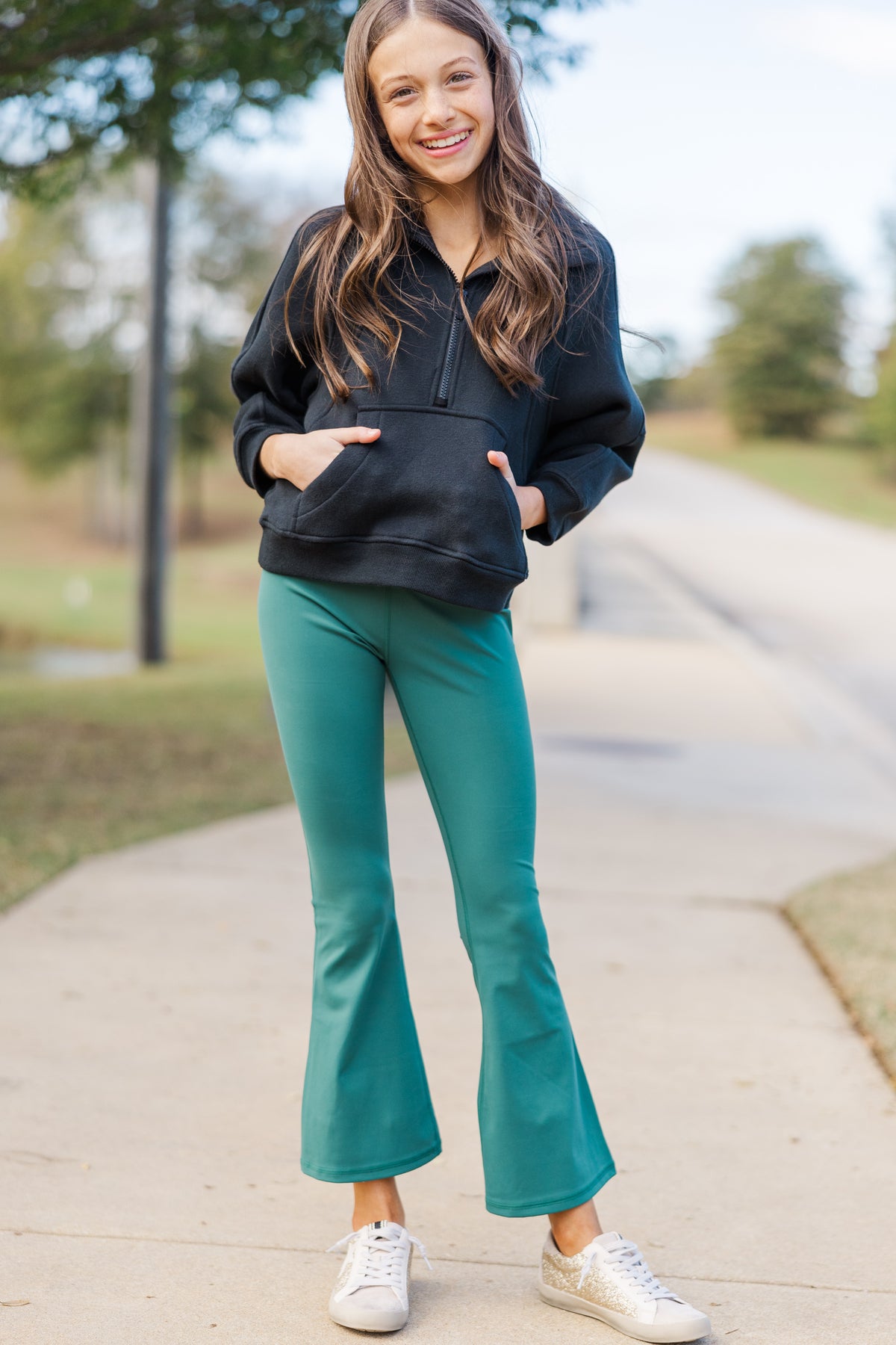 Girls: More Than Happy Emerald Green Flared Leggings – Shop the Mint
