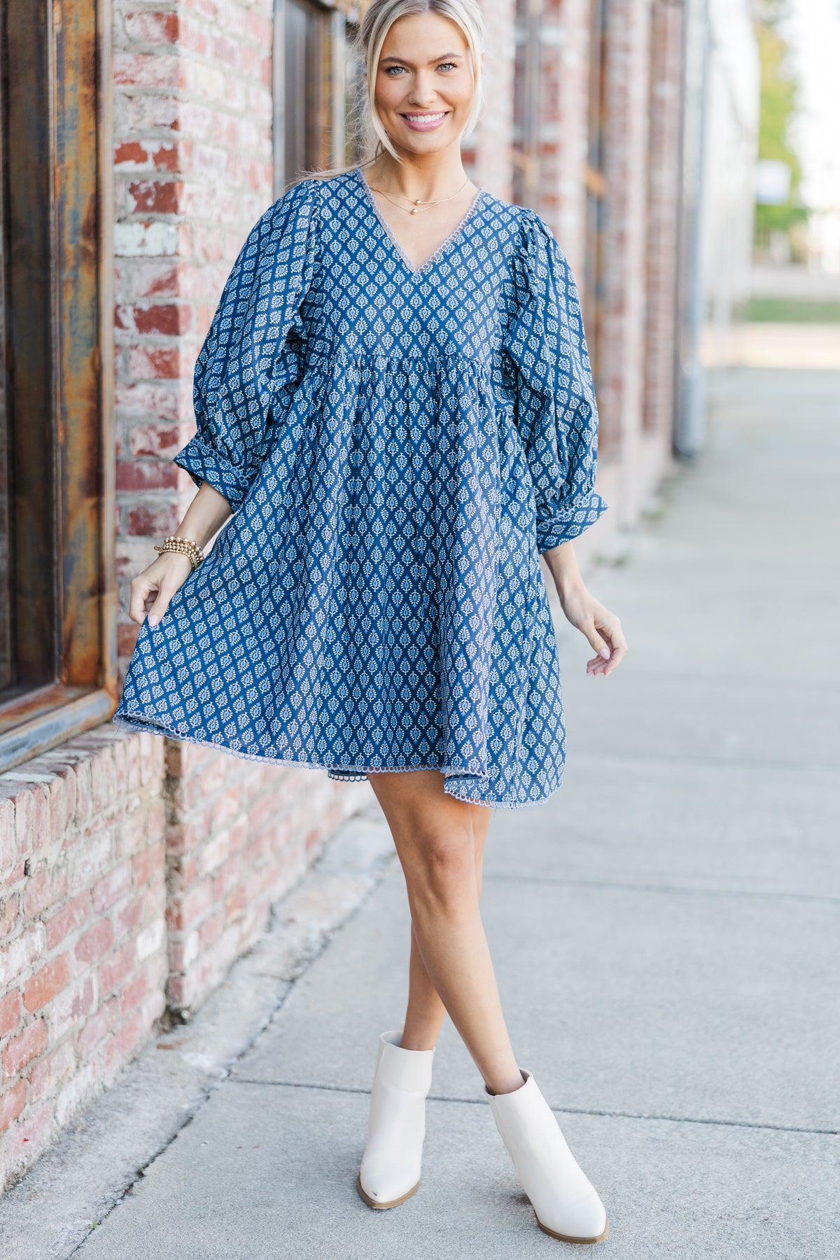 Moving Forward Denim Blue Medallion Dress – Shop the Mint