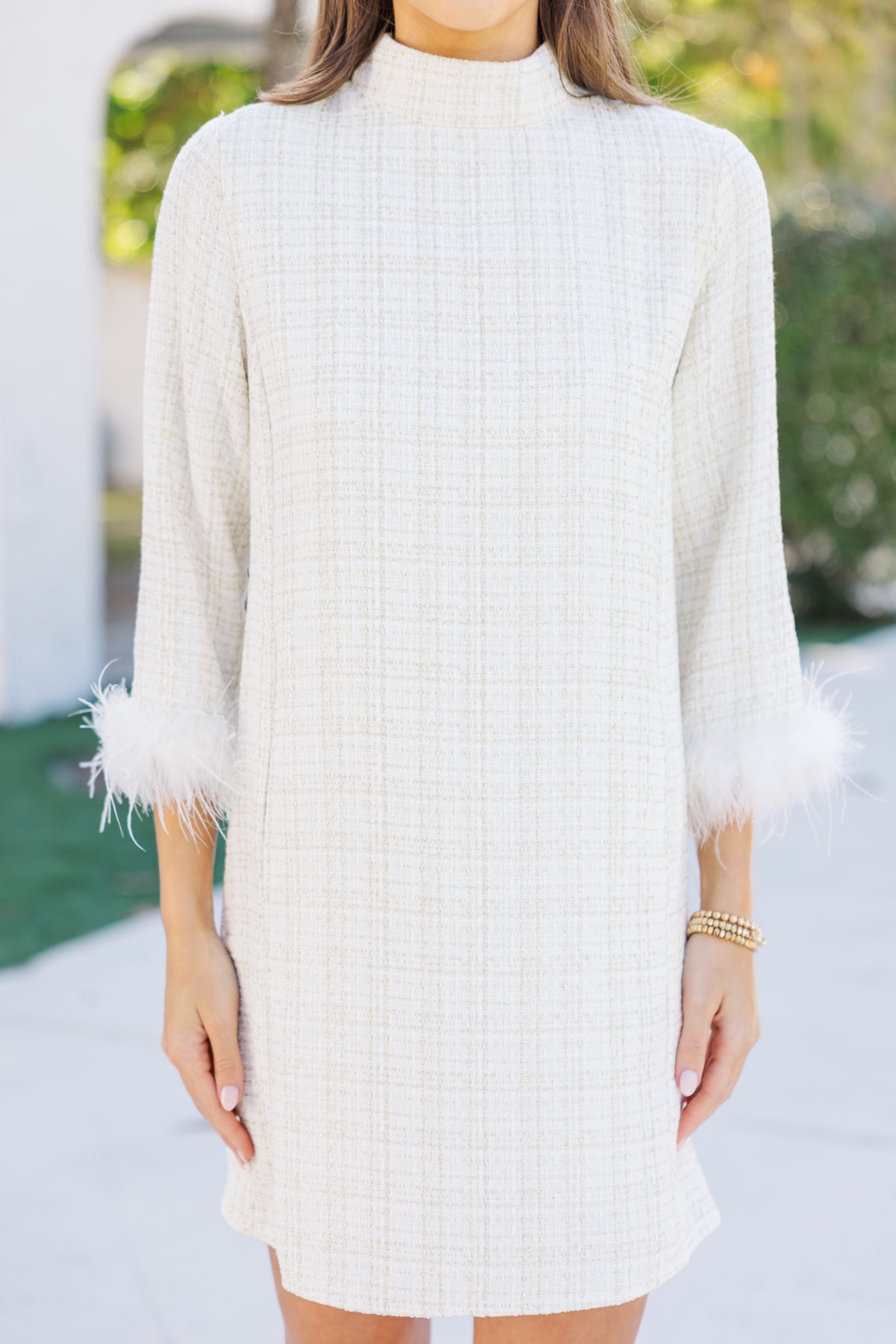 All You Love Ivory Tweed Shift Dress – Shop the Mint