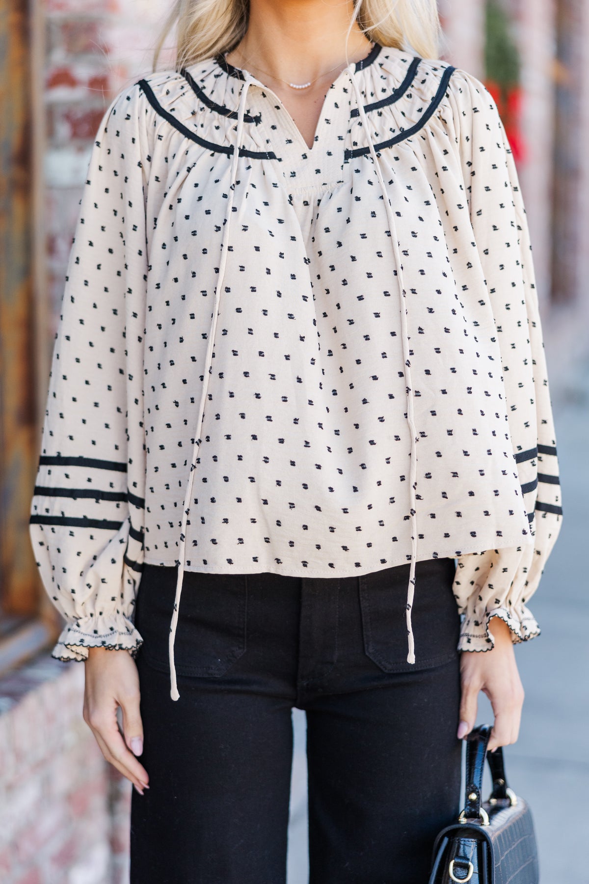 Soon To Be Tan Ditsy Dotted Blouse – Shop the Mint