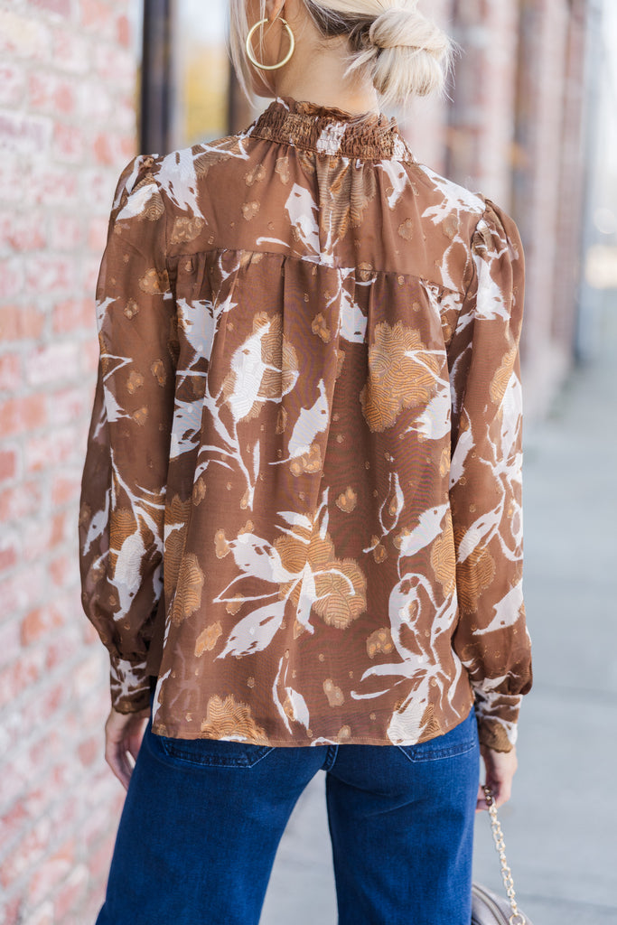 Give You A Try Camel Brown Floral Blouse – Shop the Mint