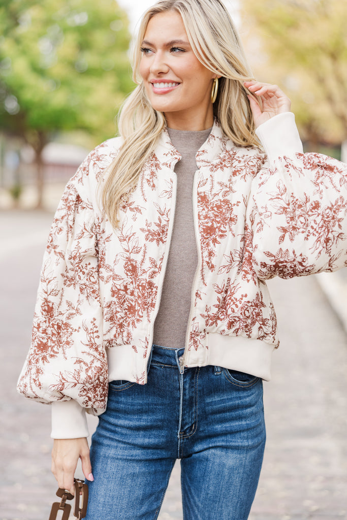 Be Yourself Brown Toile Bomber Jacket – Shop the Mint