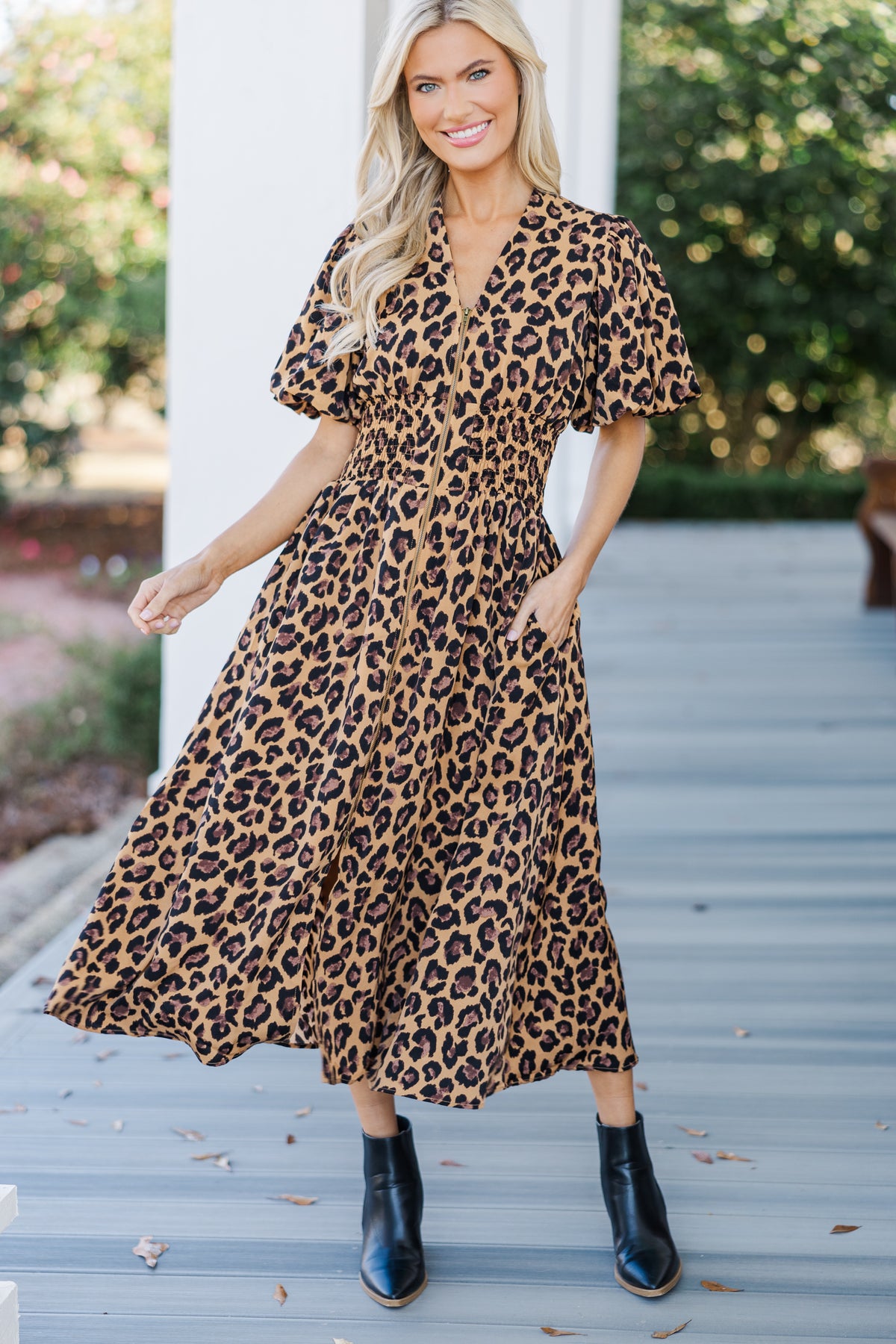 Feeling Fine Camel Brown Leopard Midi Dress – Shop the Mint