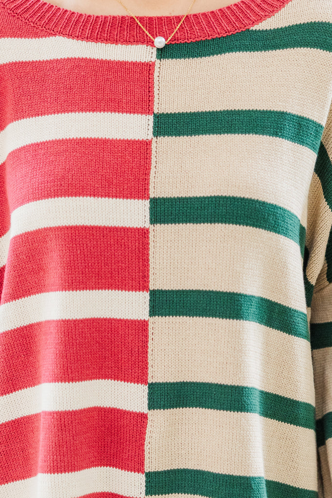 Ready For Anything Red/Green Striped Colorblock Sweater – Shop the Mint