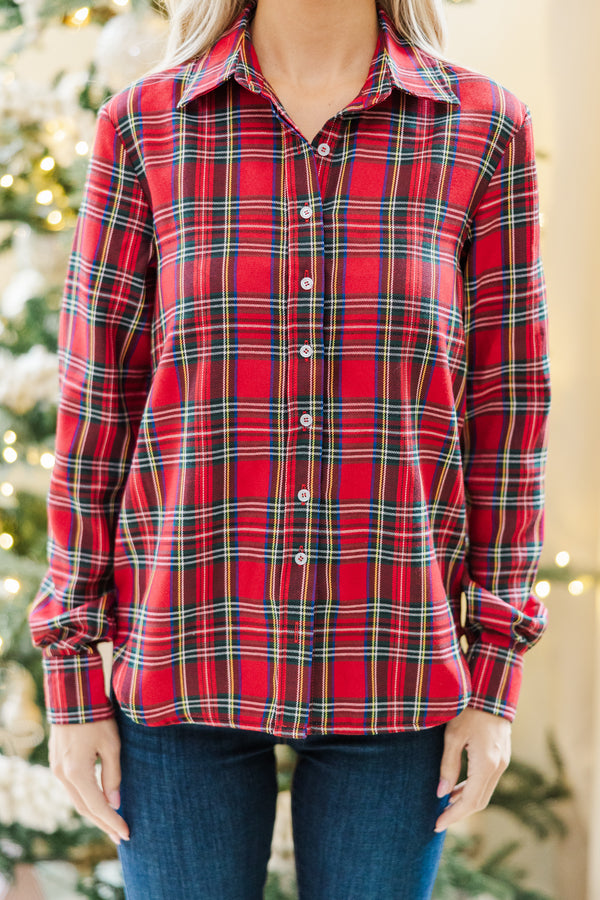 Just For You Red Tartan Plaid Button Down Blouse – Shop the Mint