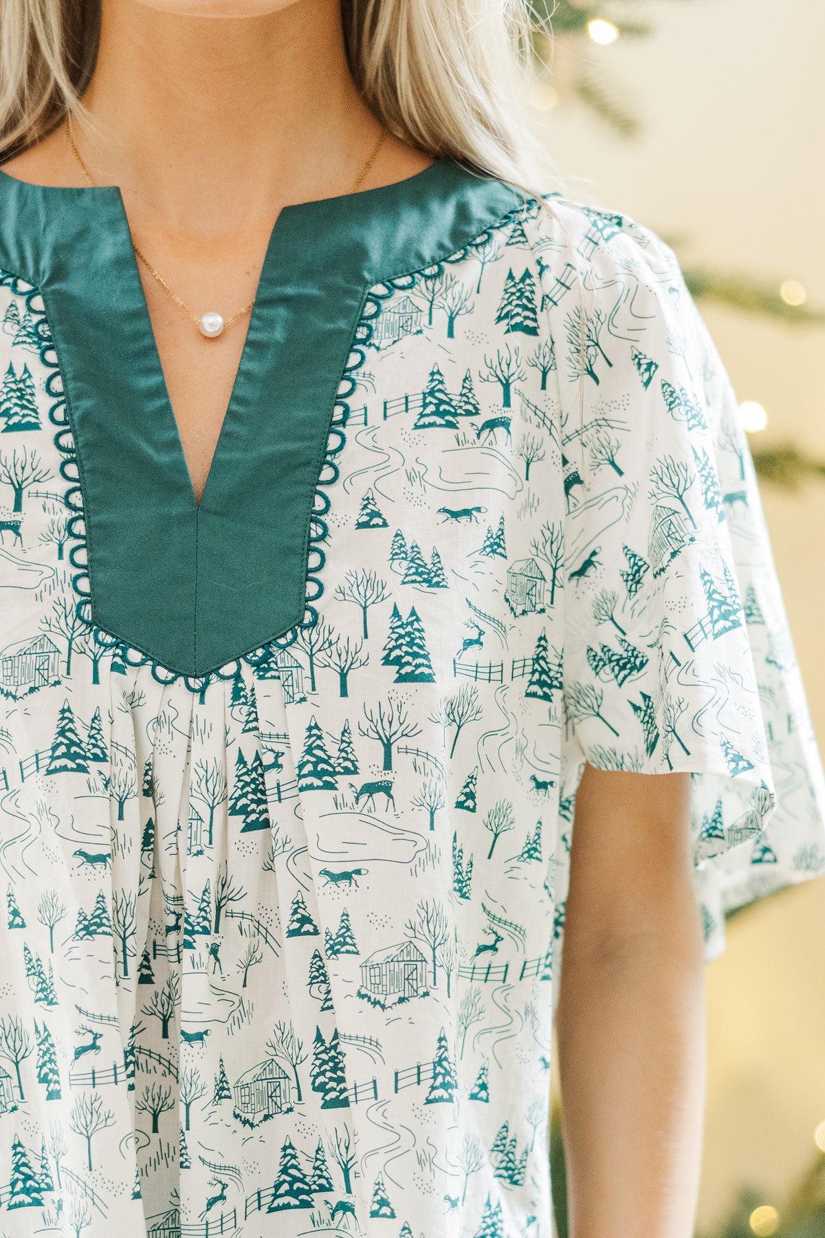 Just A Theory Green Holiday Toile Blouse – Shop the Mint
