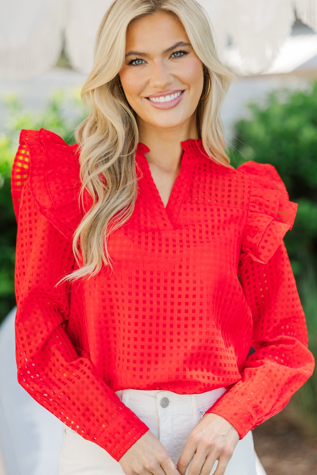 Just For You Red Textured L/S Blouse – Shop the Mint