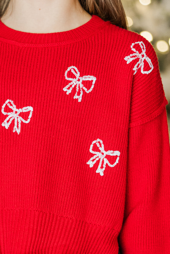 Girls: The Laura Red Sequin Bow Sweater – Shop the Mint