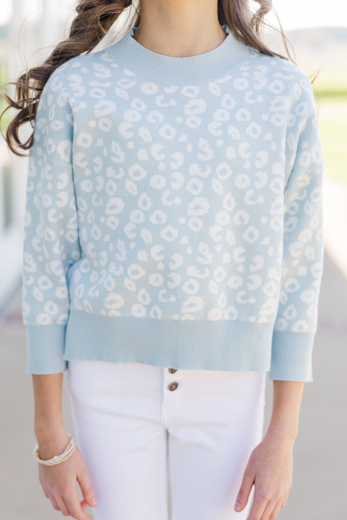 Girls: Perfectly You Light Blue Leopard Sweater – Shop the Mint