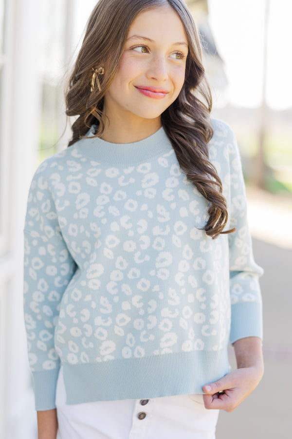 Girls: Perfectly You Light Blue Leopard Sweater – Shop the Mint