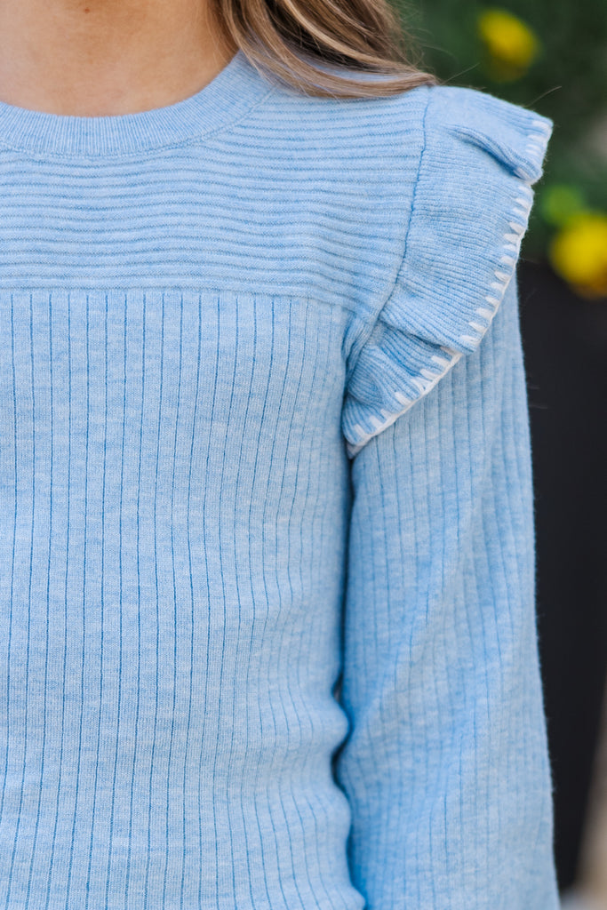 Girls: The Michelle Light Blue Ruffled Sweater – Shop the Mint