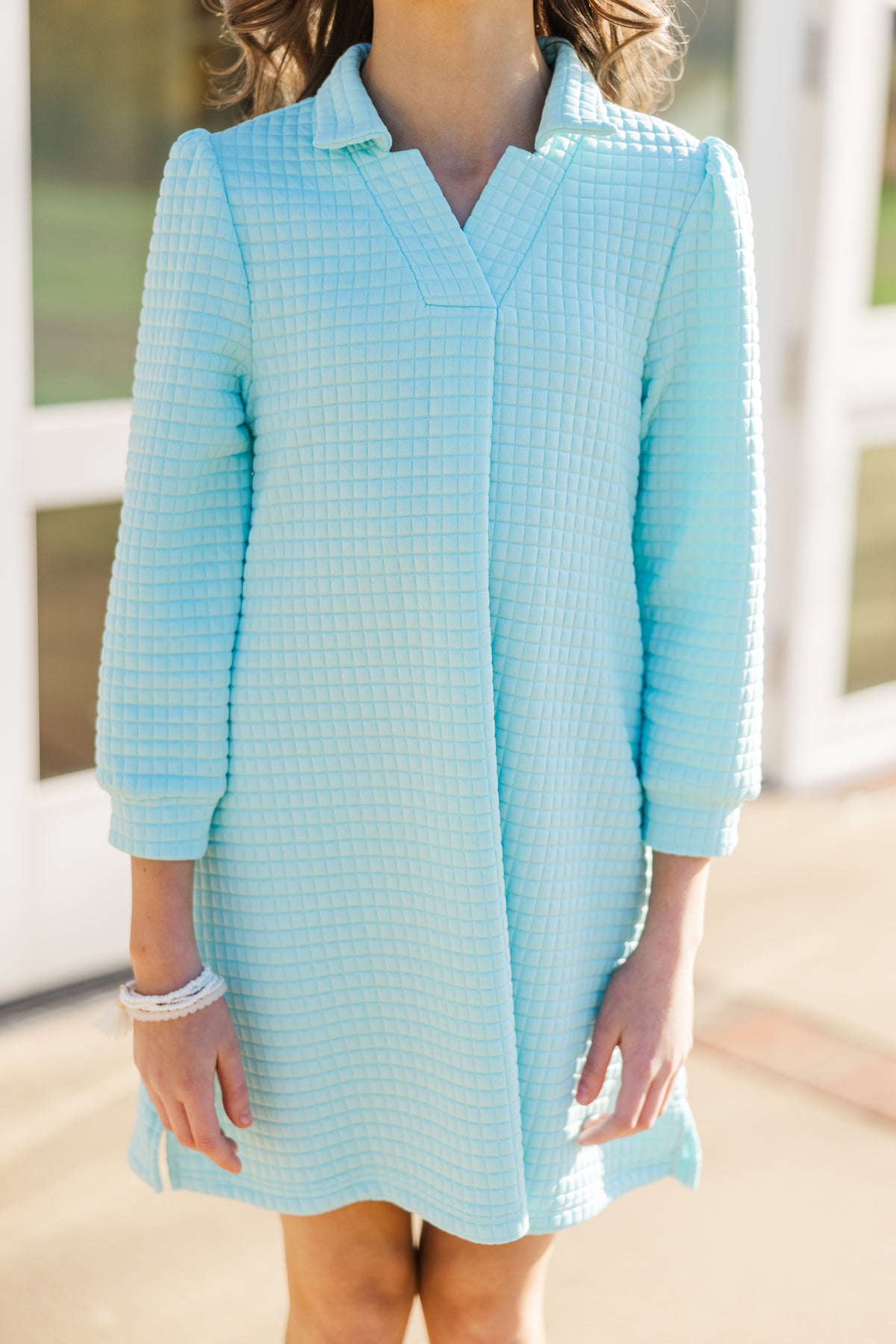 Girls: Nice To See You Light Blue Textured L/S Dress – Shop the Mint