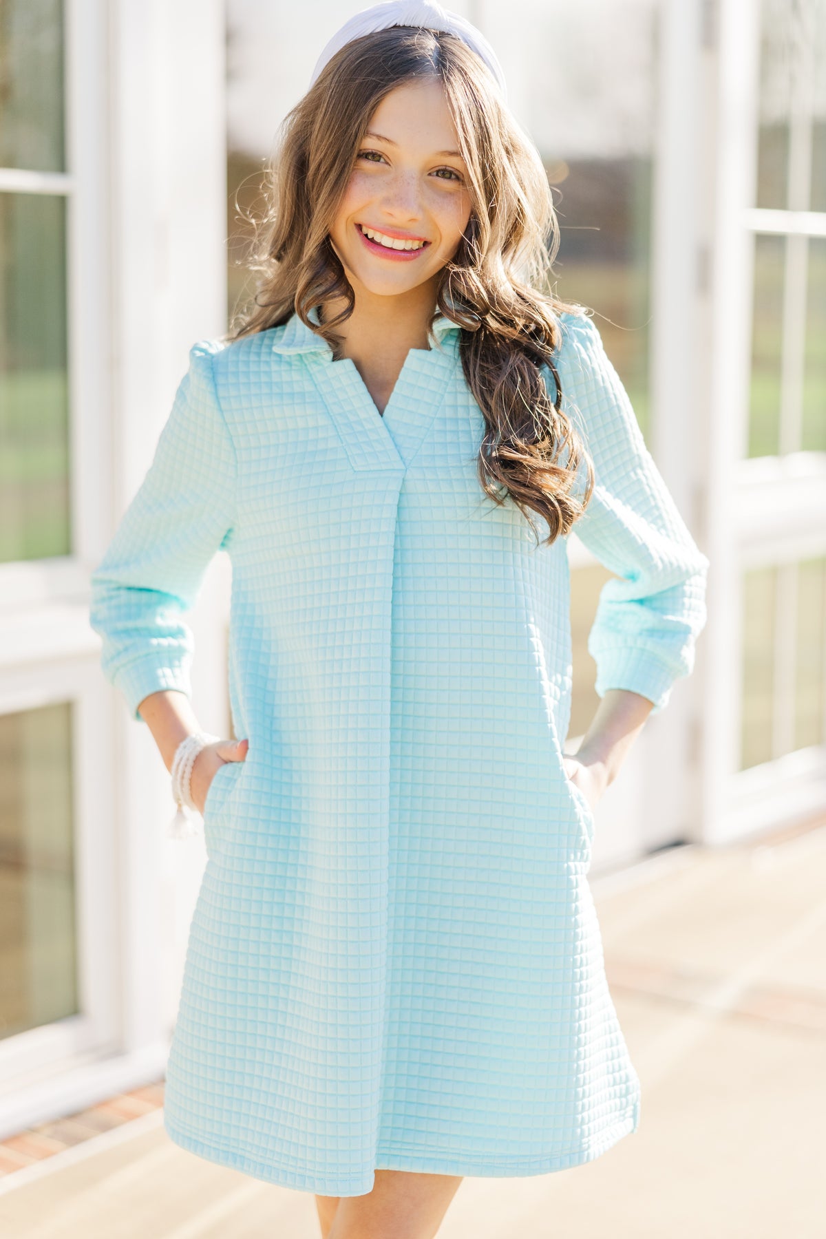 Girls: Nice To See You Light Blue Textured L/S Dress – Shop the Mint