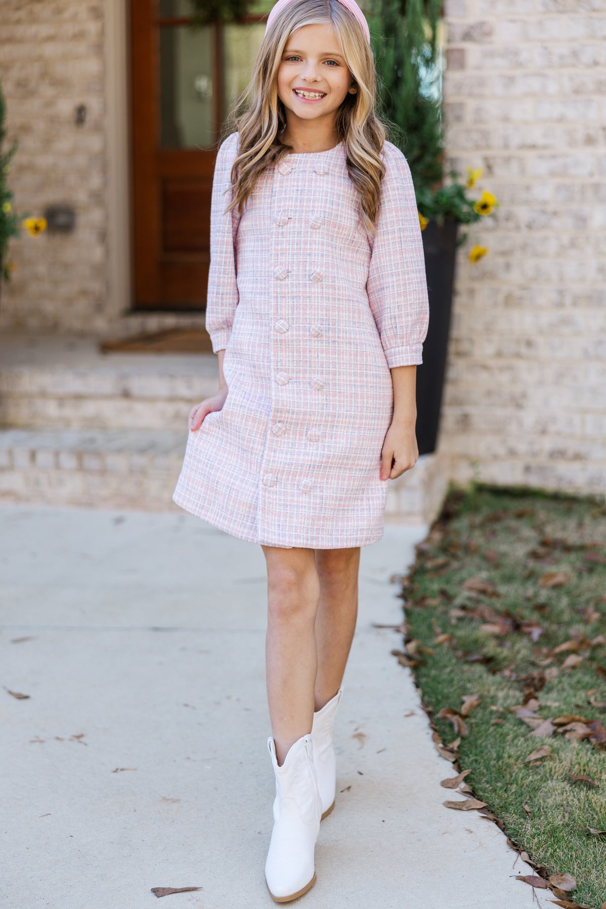 Girls: The Vivian Pink Tweed Shift Dress – Shop the Mint