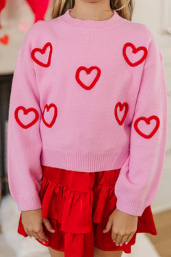 Girls: Feeling Just Fine Pink Heart Sweater – Shop the Mint