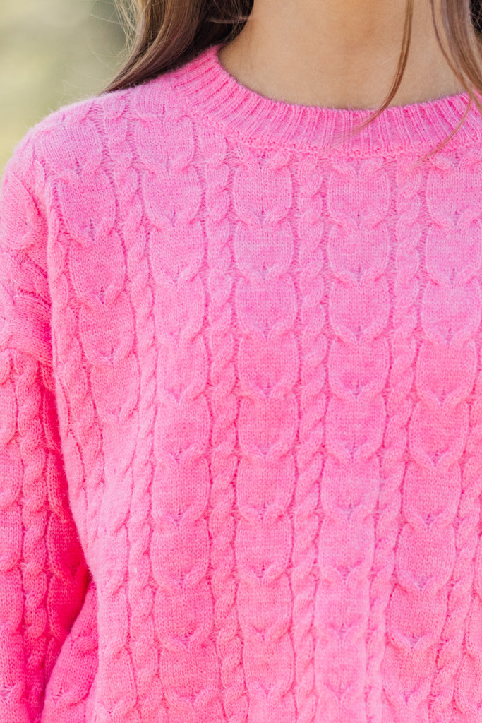 Girls: The Kelcie Pink Cable Knit Crop Sweater – Shop the Mint