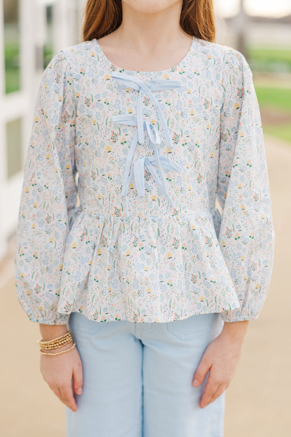 Girls: The Adeline Light Blue Ditsy Floral Blouse – Shop the Mint