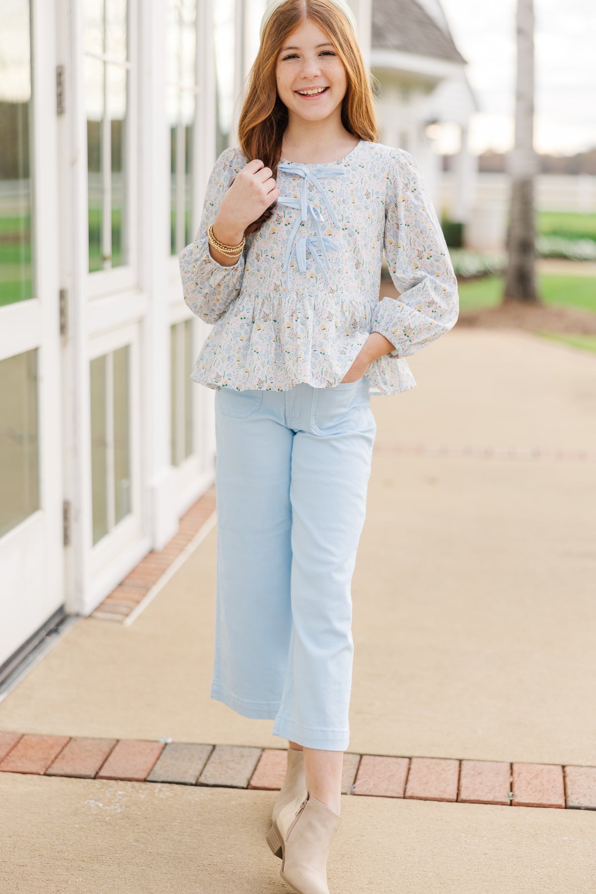 Girls: The Adeline Light Blue Ditsy Floral Blouse – Shop the Mint