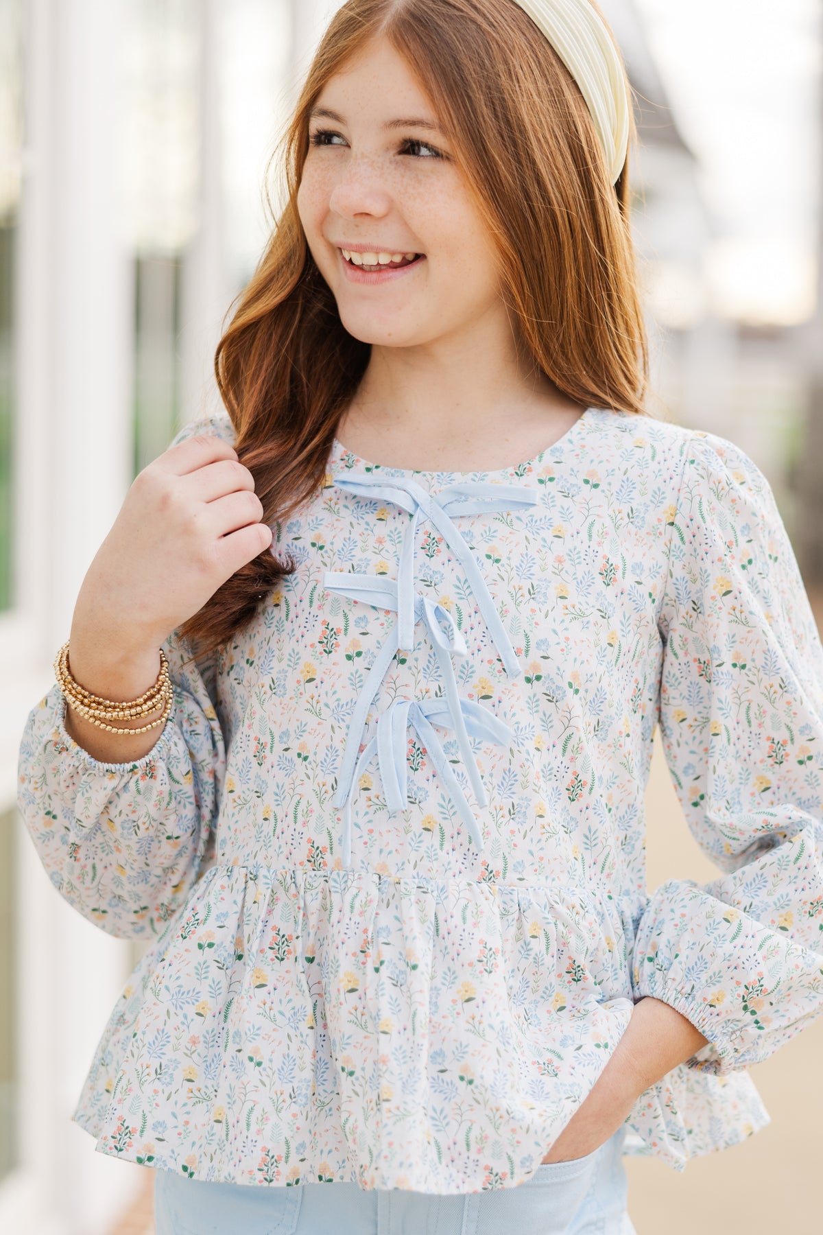Girls: The Adeline Light Blue Ditsy Floral Blouse – Shop the Mint