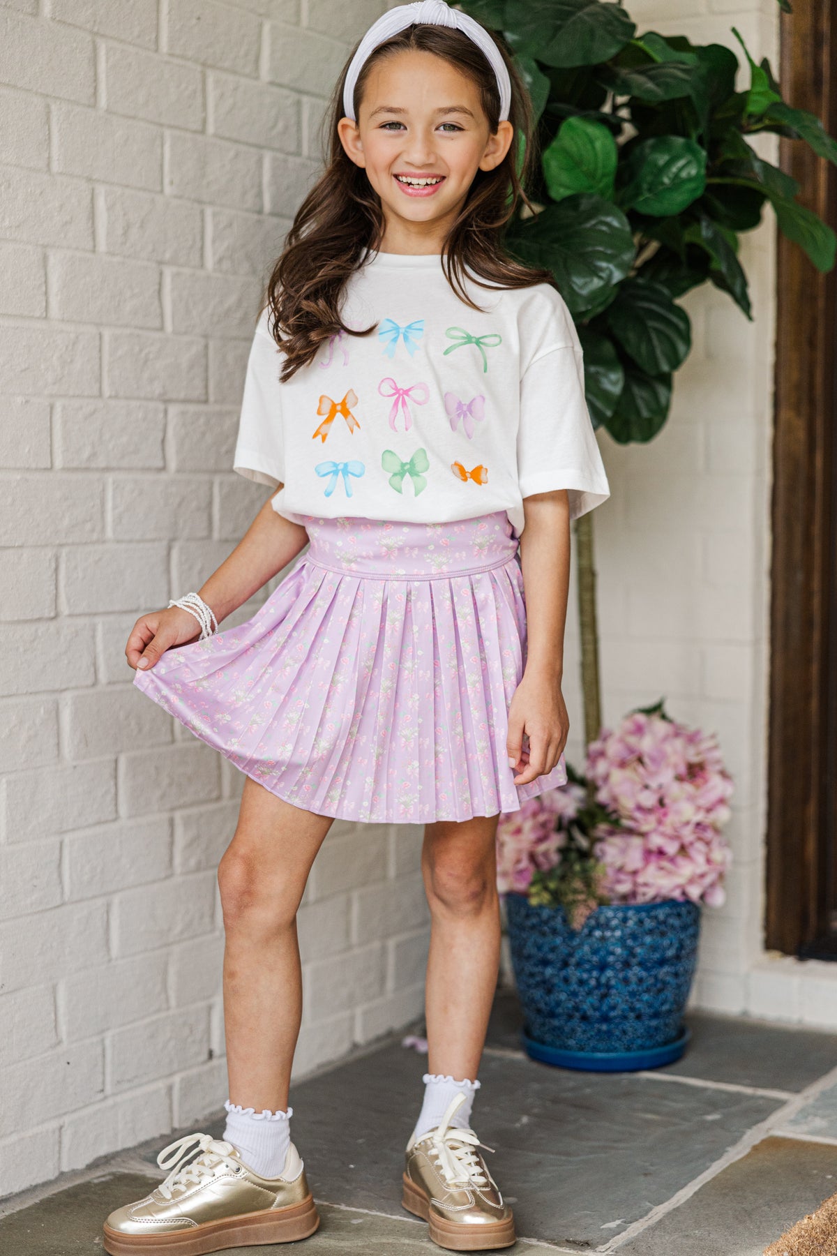 Girls: The Mila Lavender Bow Print Skort – Shop the Mint