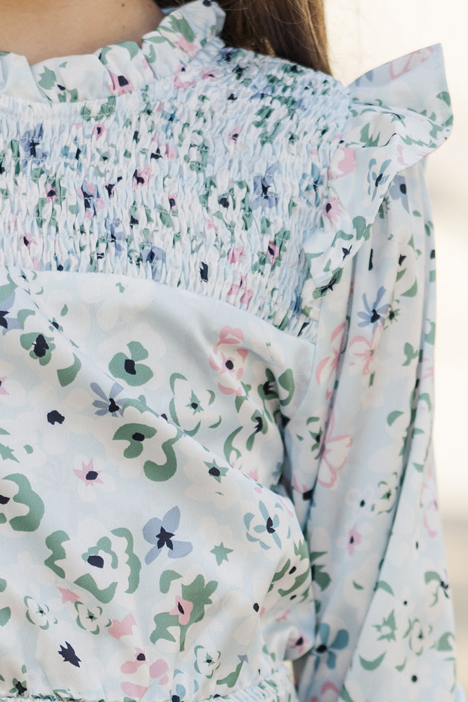 Girls: Walk My Way Light Blue Floral Dress – Shop the Mint
